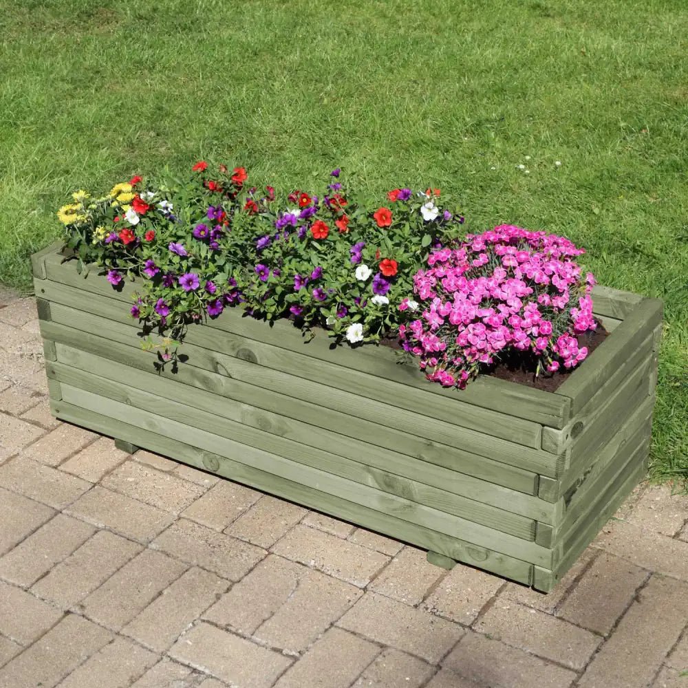 1.2m Natural Pine Wooden Trough Planter with Feet – Woven Wood