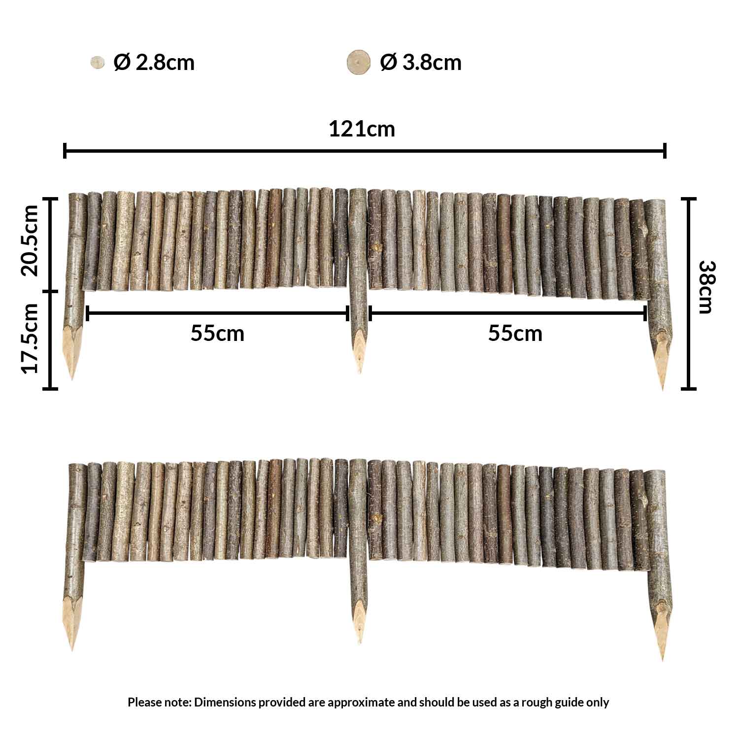 1.2m Hazel Log Roll Flexible Lawn Edging - 20cm Height – Woven Wood