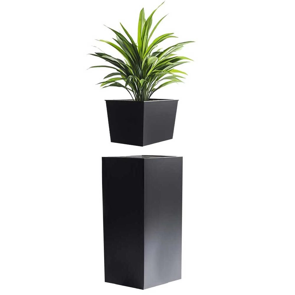 40cm Zinc Galvanised Planter Square Insert in Matte Black – Woven Wood