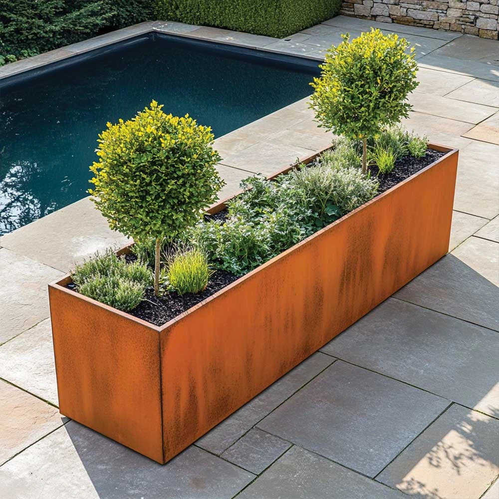 200cm Corten Steel Trough Planter - Pre-Rusted – Woven Wood