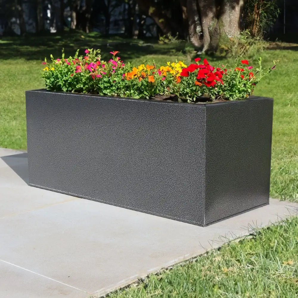 75cm Zinc Galvanised Silver & Black Textured Trough Planter – Woven Wood