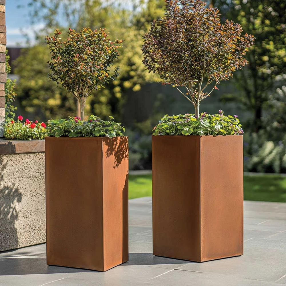 75cm Zinc Galvanised Copper Finish Tall Square Planter – Woven Wood