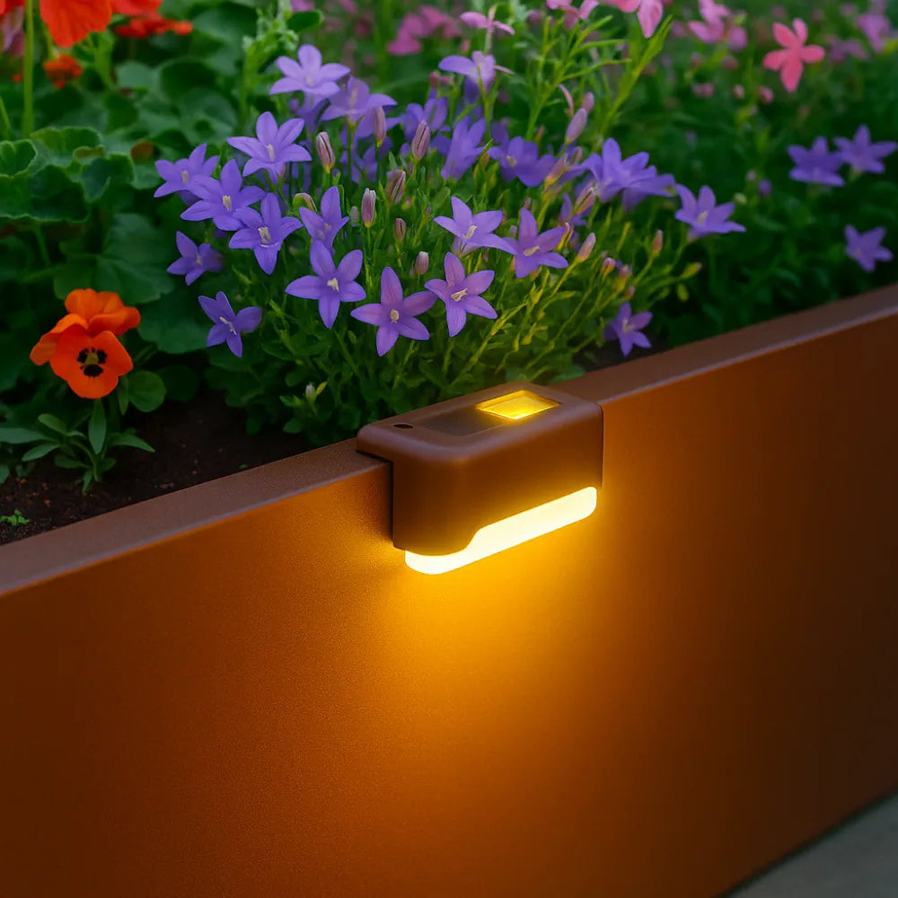 Brown Solar Planter/Fence Lights with Automatic Sensor – Woven Wood