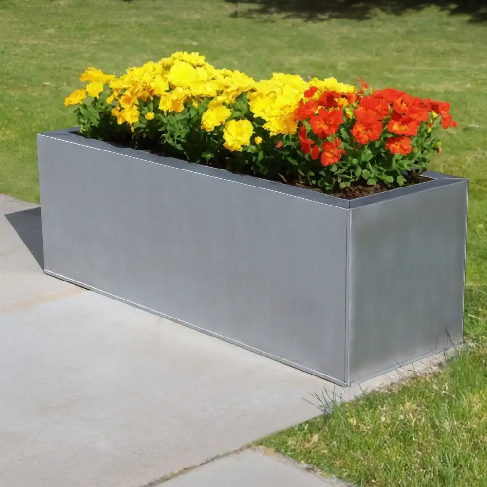 70cm Zinc Galvanised Silver Trough Planter – Woven Wood