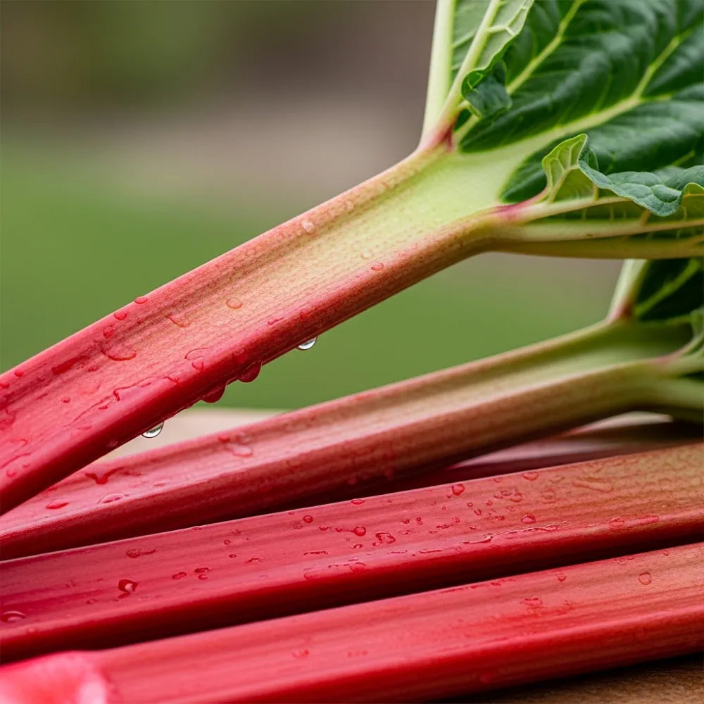 Raspberry Red Rhubarb Plant Single Bare Root Crown Woven Wood