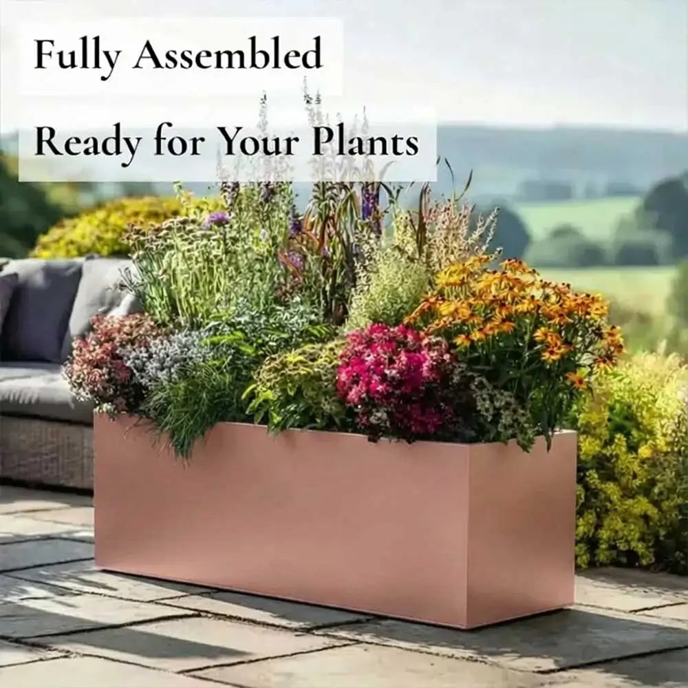 100cm Zinc Galvanised Rose Gold Trough Planter – Woven Wood