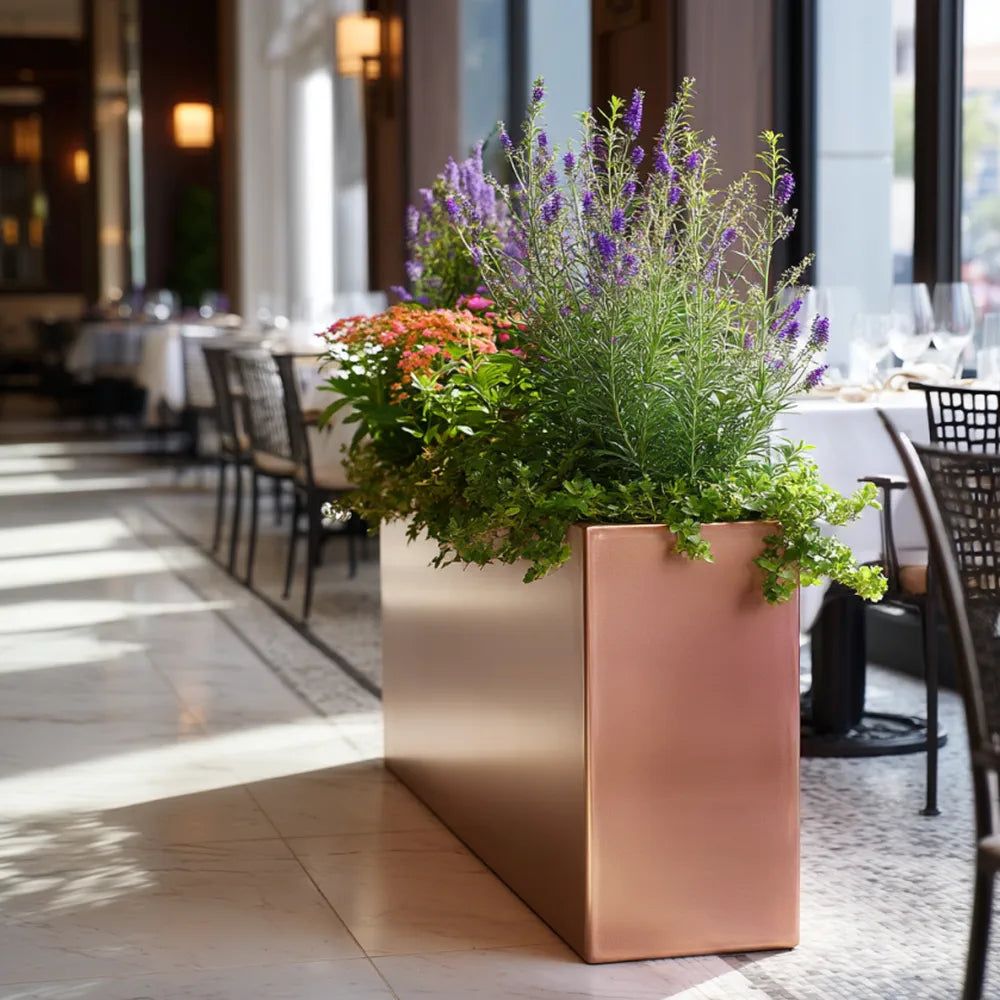 90cm Long Zinc Galvanised Rose Gold Finish 60cm Tall Trough Planter ...