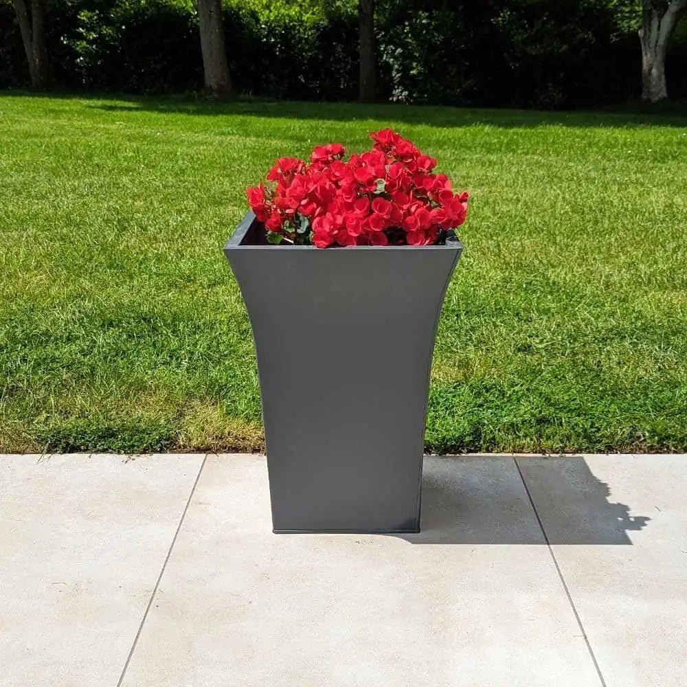 50cm Zinc Galvanised Matte Grey Flared Tapered Square Planter – Woven Wood