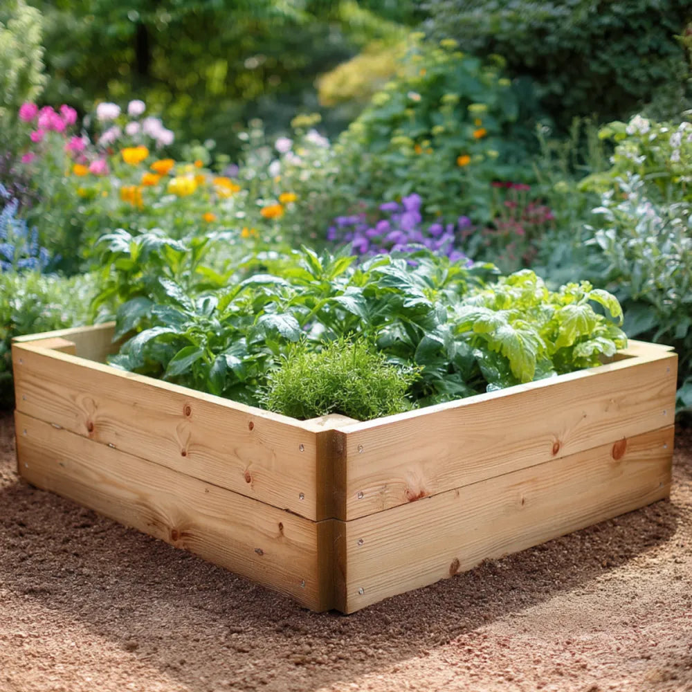 Premium Square Wood Raised Bed – Woven Wood