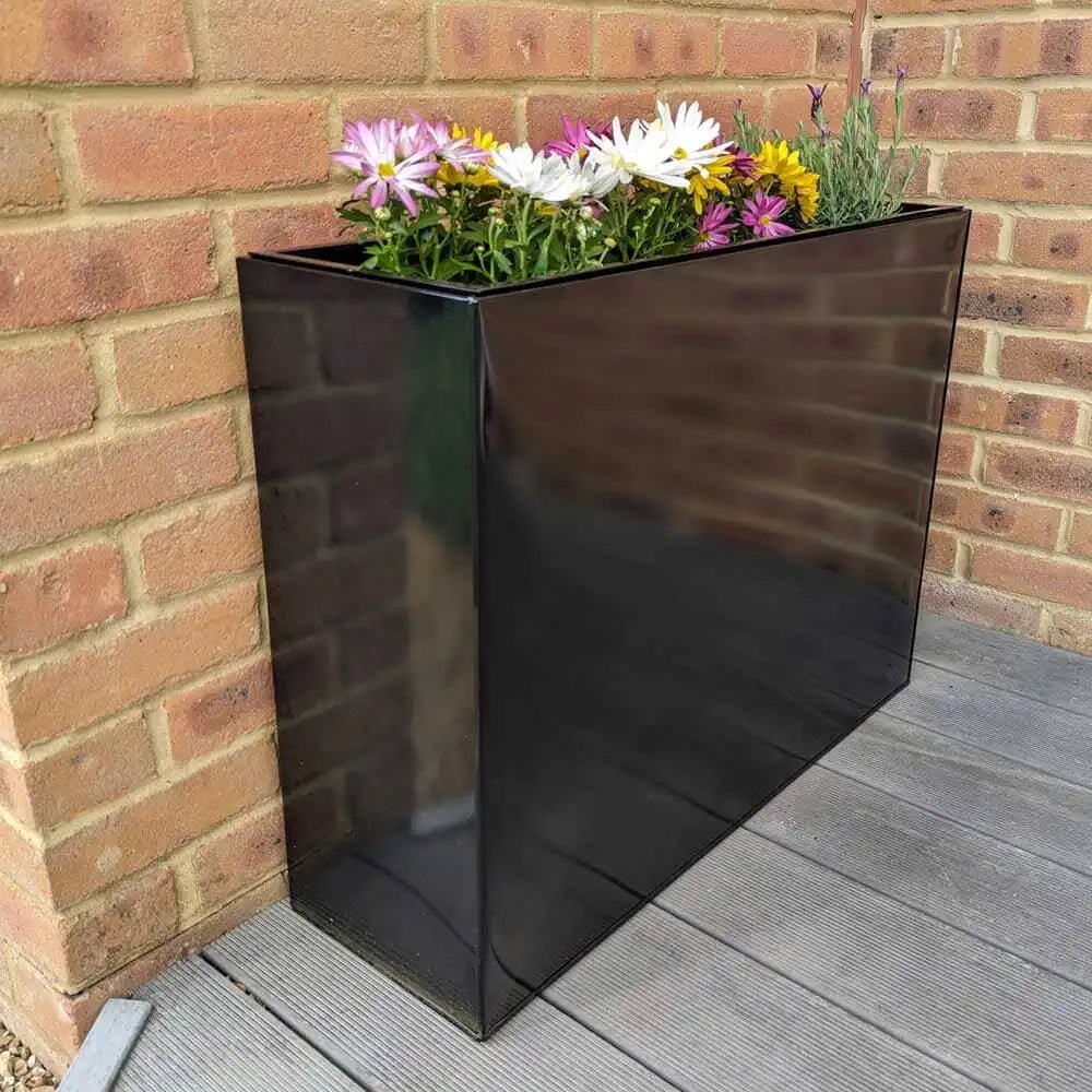 120cm Long Zinc Platinum Black 100cm Tall Trough Planter – Woven Wood