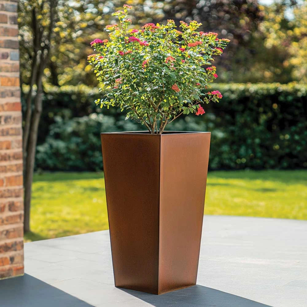 70cm Zinc Galvanised Copper Tapered Square Planter – Woven Wood