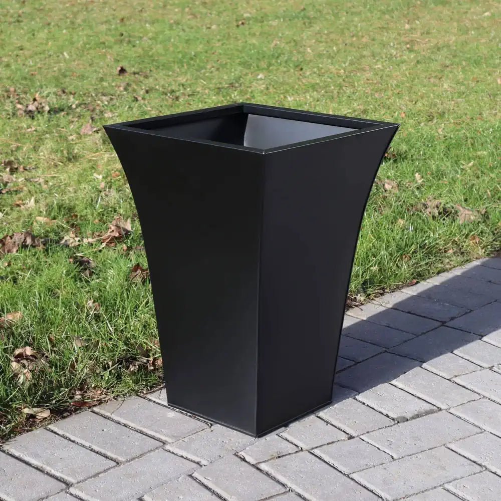 H50cm Galvanised Matte Black Flared Tall Square Planter – Woven Wood