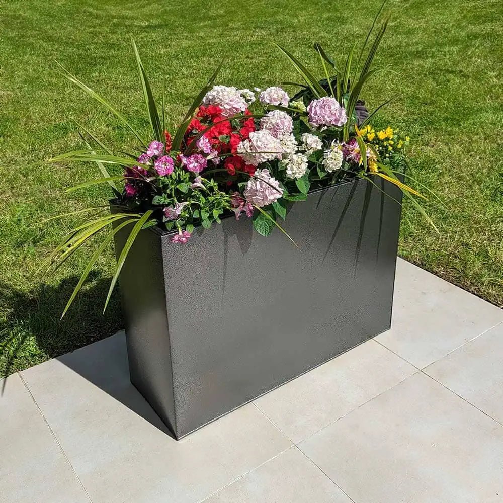 90cm Long Zinc Silver & Black Textured 60cm Tall Trough Planter – Woven ...