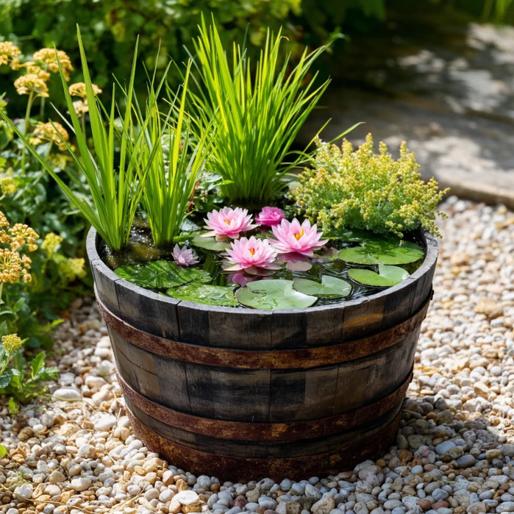 65cm Oak Half Barrel Wildlife Pond In A Pot Kit – Woven Wood