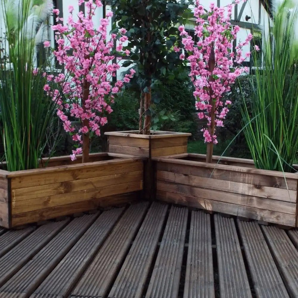Redwood Corner Trough Wooden Planter Set – Woven Wood