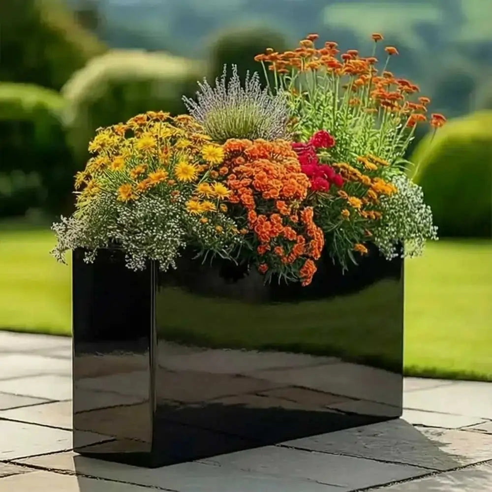 80cm Long Zinc Galvanised Polished Black 60cm Tall Trough Planter ...