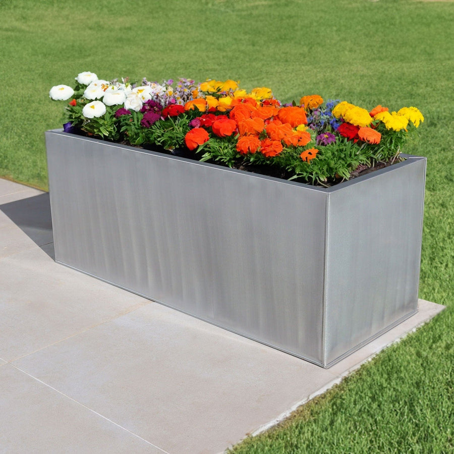 100cm Zinc Galvanised Matte Black Trough Planter – Woven Wood